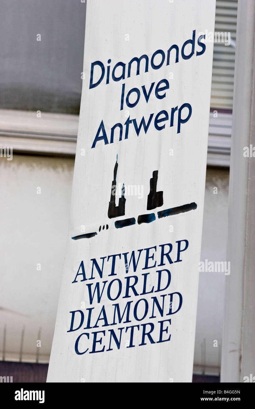 A banner on Hoveniersstraat Diamond district in Antwerp, Belgium Stock ...
