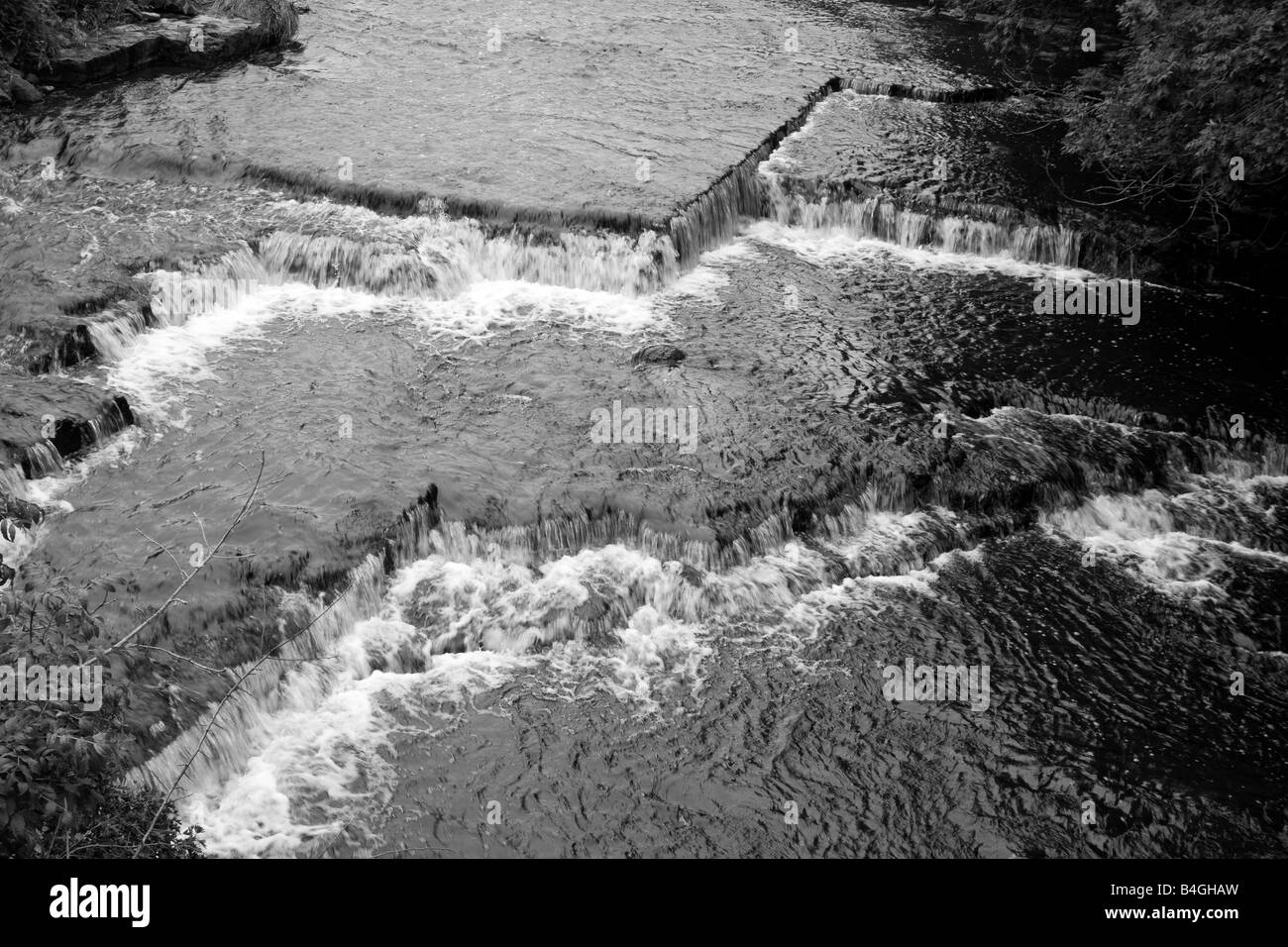Weir on River Bain at Bainbridge Wensledale Yorkshire Dales England ...