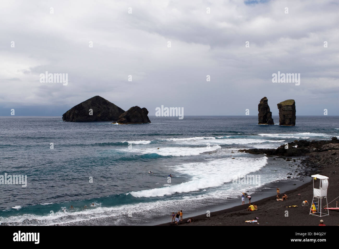 Azores Mosteiros a beach with black vulcano sand Stock Photo - Alamy