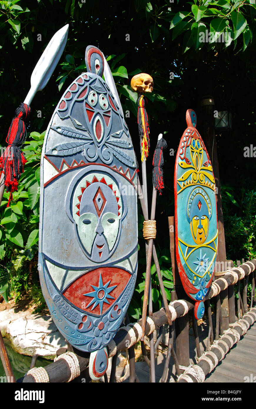 Polynesian shield shields decorated decorative carved hi-res stock ...