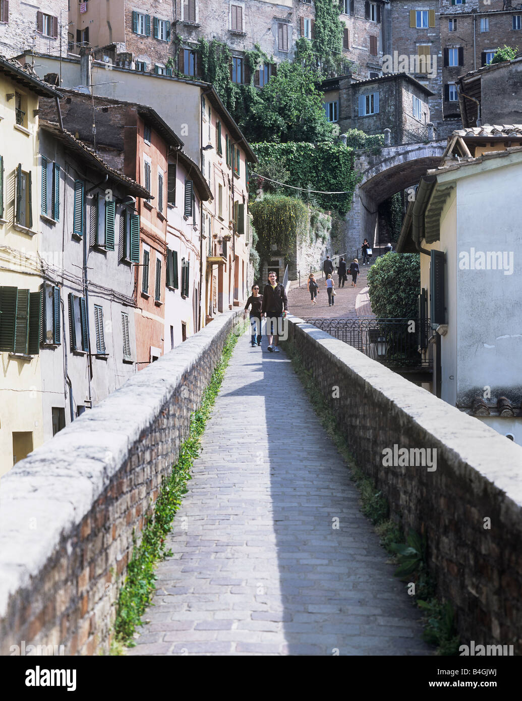 The Via del Acquedotto, Perugia, Italy, looking south towards the steps ...