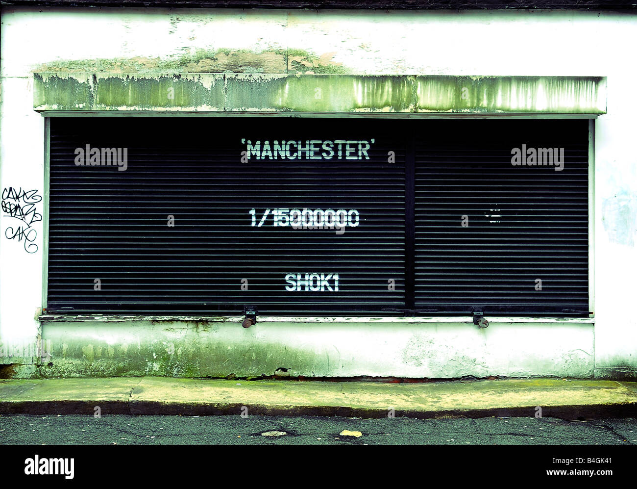 manchester ishok graffiti black shutters shop store closed street urban ...