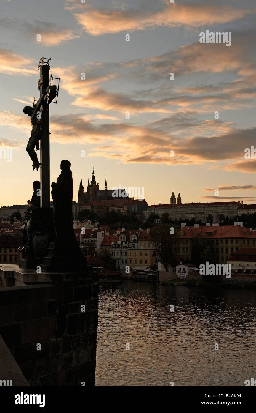 Prague sunset over castle from Charles bridge Stock Photo - Alamy