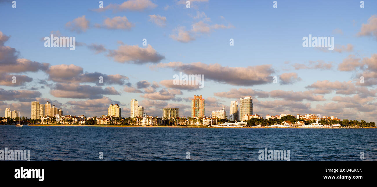 Panoramic view of Fisher Island and South Beach high rise buildings ...