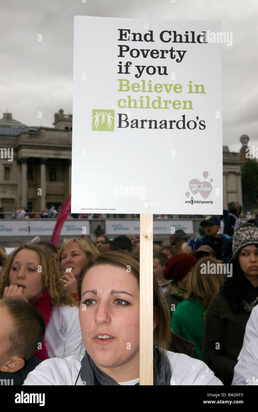 Young woman supporting the End Child Poverty campaign, Trafalgar Square ...