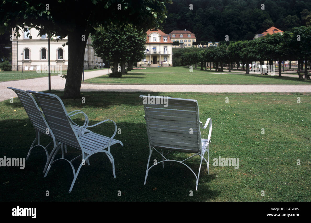 Lawn chairs in a spa garden, spa town Bad Brueckenau, Germany Stock ...