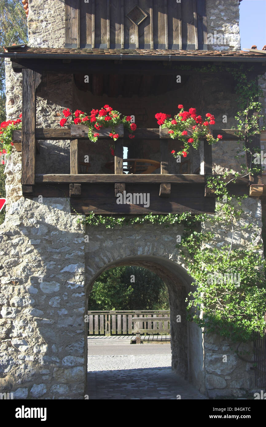 Medieval gateway in tower on old wall around Abensberg Germany Stock ...