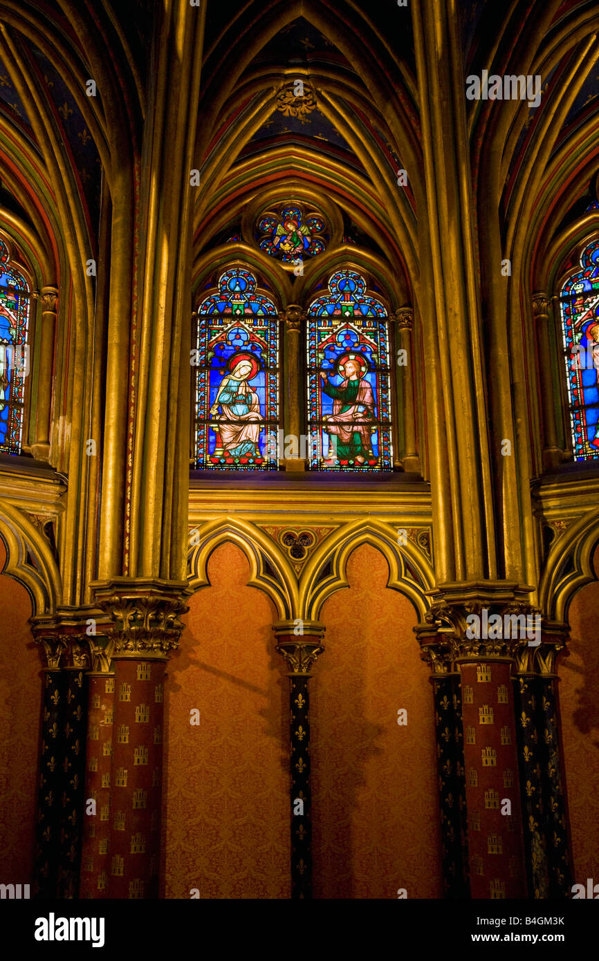Interior of Lower Chapel in Sainte-Chapelle showing medieval stained ...