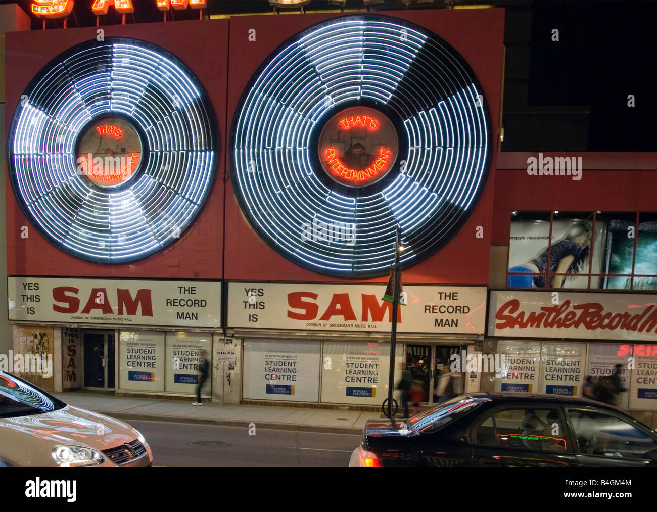 Historic "Sam the Record Man" neon display at night on Yonge Street in ...