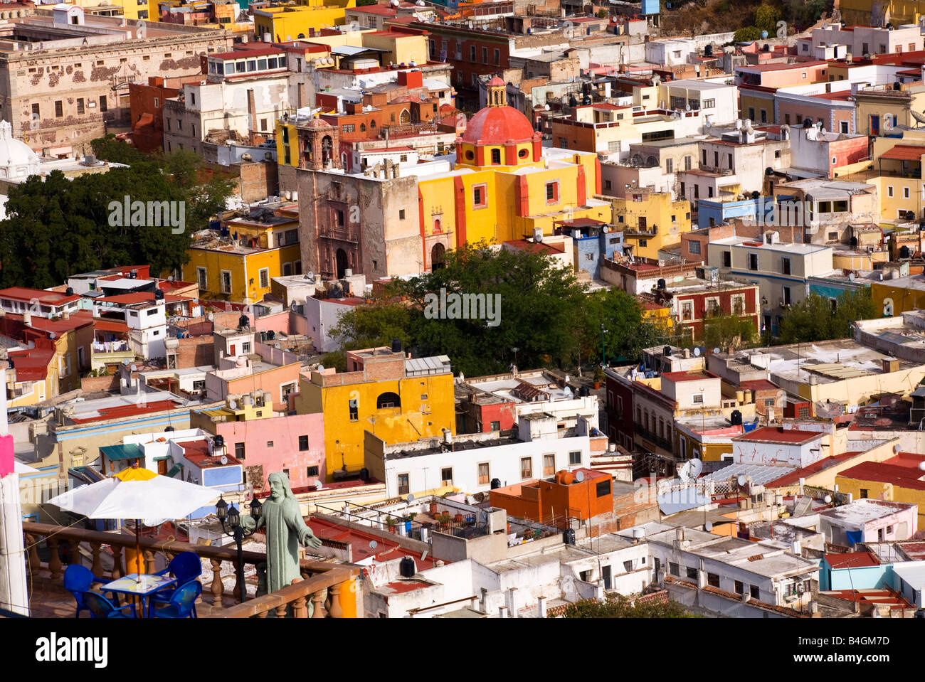 Balcony Overlooking Multi Colored Houses and Churches Guanajuato Mexico ...