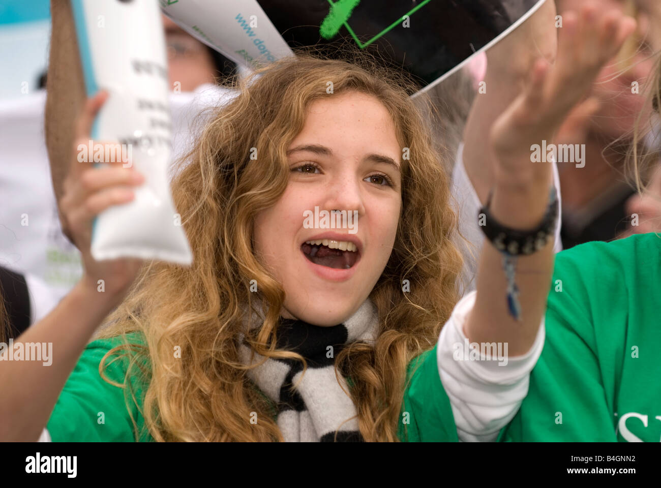 Young woman supporting the End Child Poverty campaign, Trafalgar Square ...