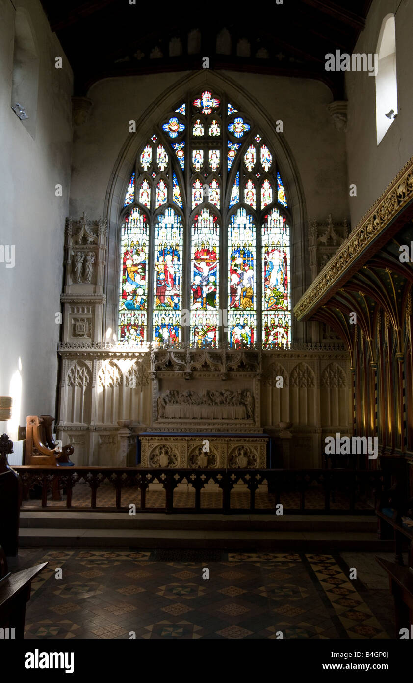 Interior and stained glass window of St Andrews Church Aysgarth ...