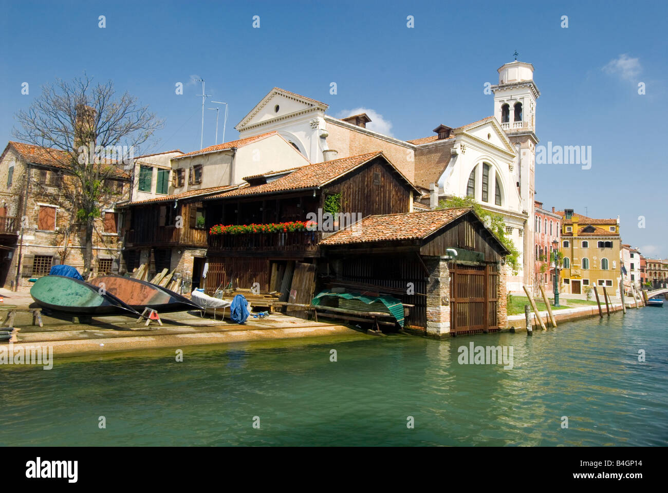 Gondola repair shop on the canals of Venice Italy Stock Photo - Alamy