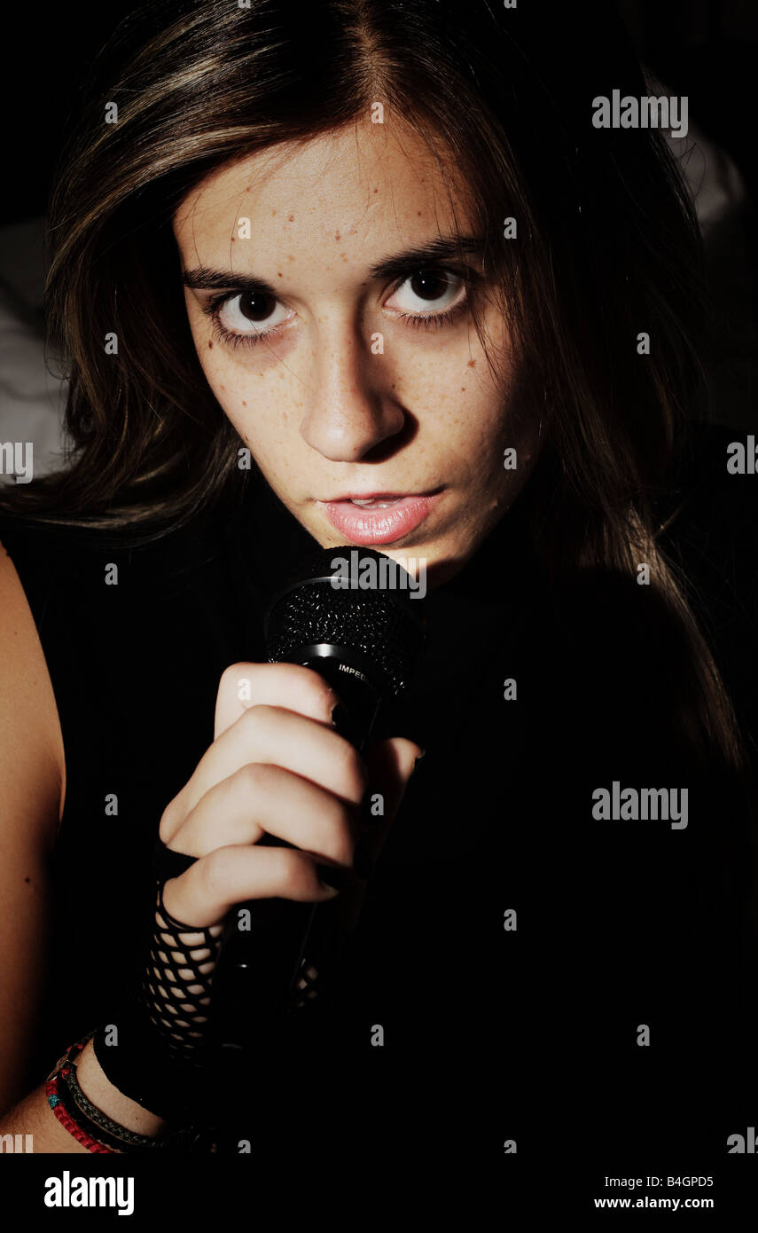 Gothic metal singer flirting with the photographer Stock Photo - Alamy