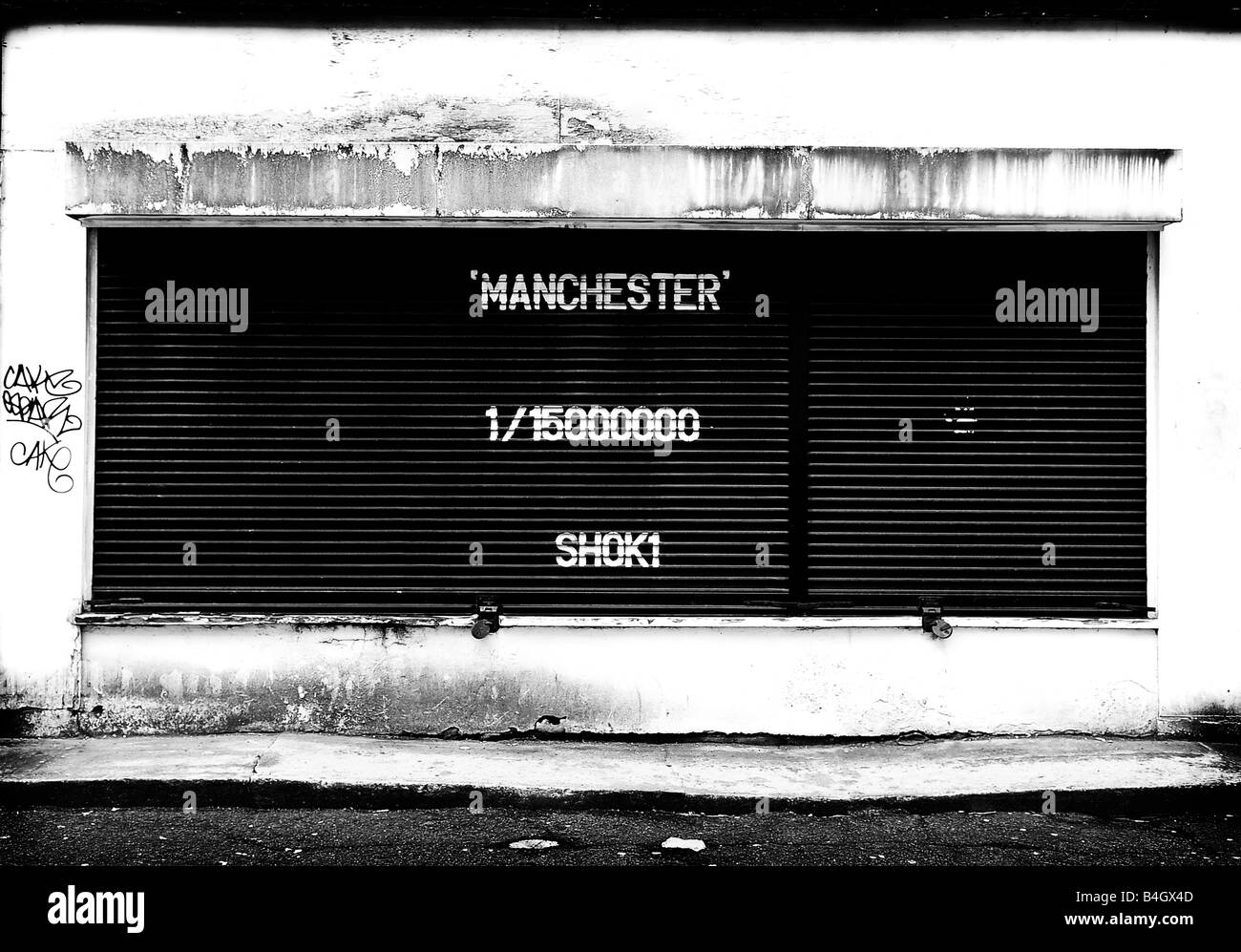 manchester ishok graffiti black shutters shop store closed street urban ...