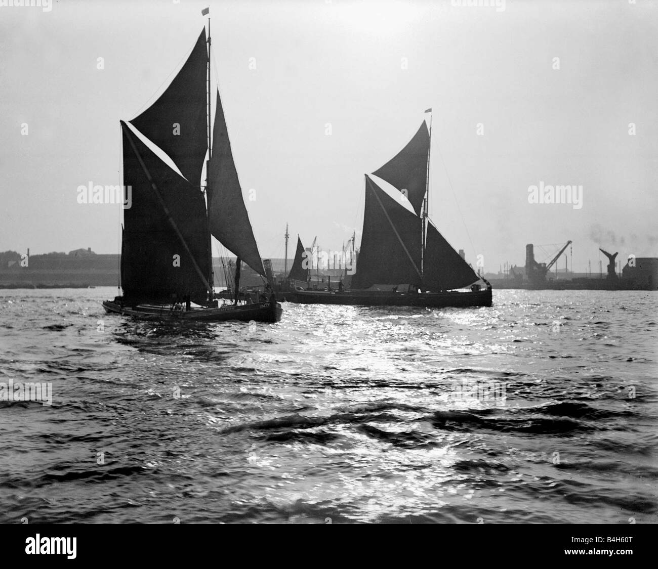 Two traditional Thames barge seen here in the Lower Thames estuary ...
