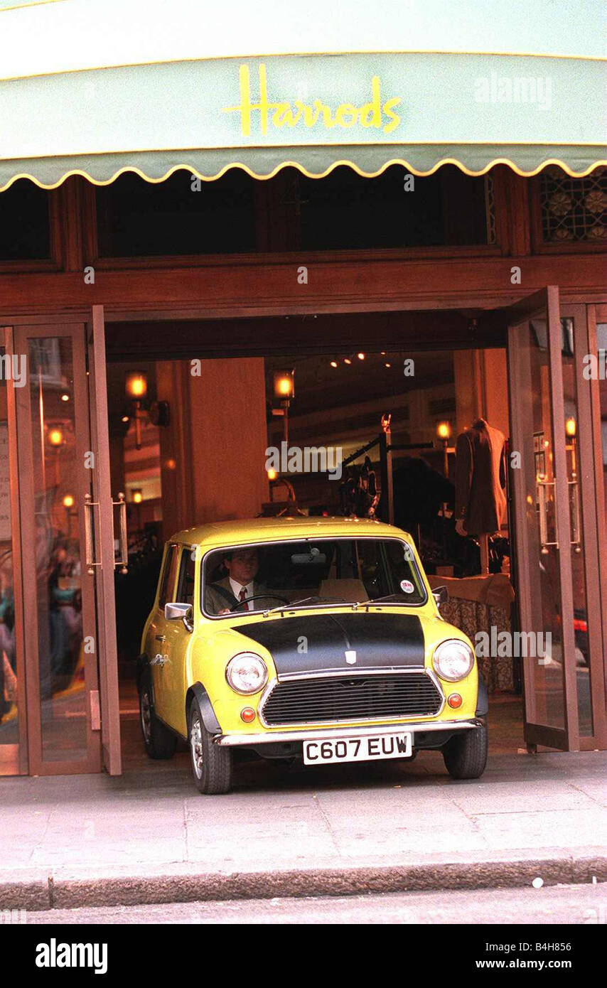 Rowan Atkinson Actor as Mr Bean filming at Harrods motor cars mini ...