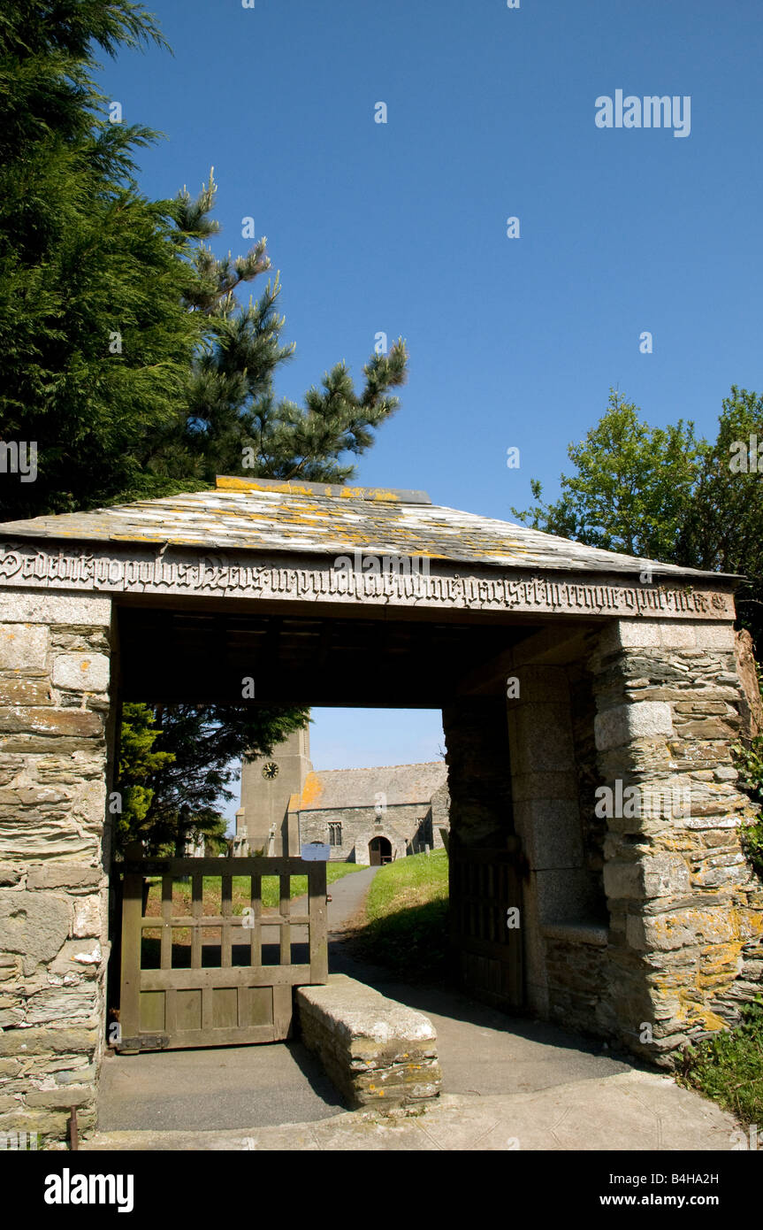 Historic church gateway in Crantock village Cornwall, united kingdom ...
