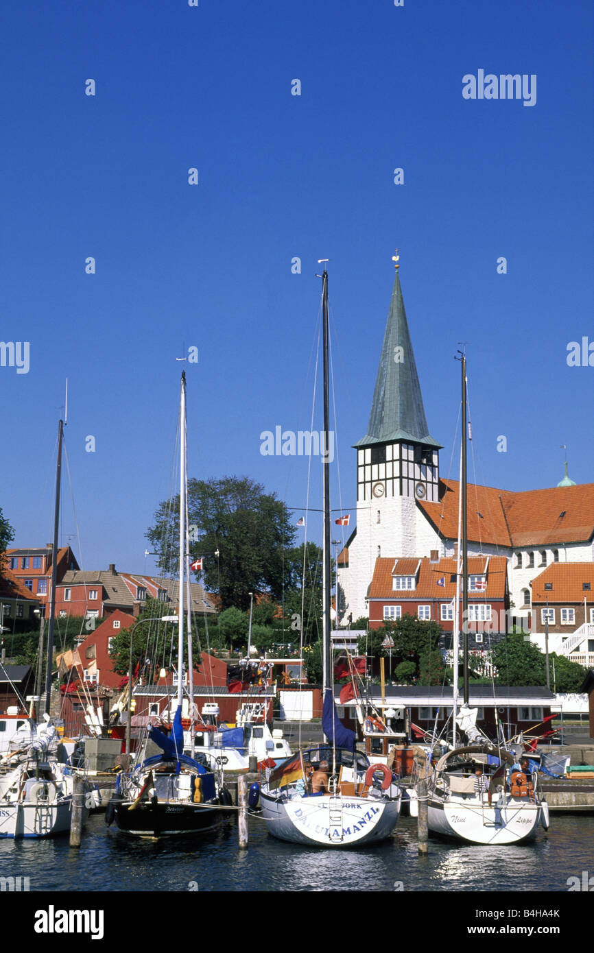 Boats at harbor, Nikolaikirche, Ronne, Bornholm, Denmark Stock Photo ...