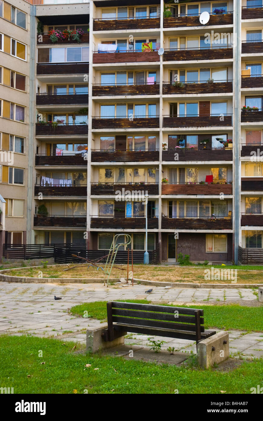 Courtyard of a block of flats in Zizkov district in Prague Czech ...
