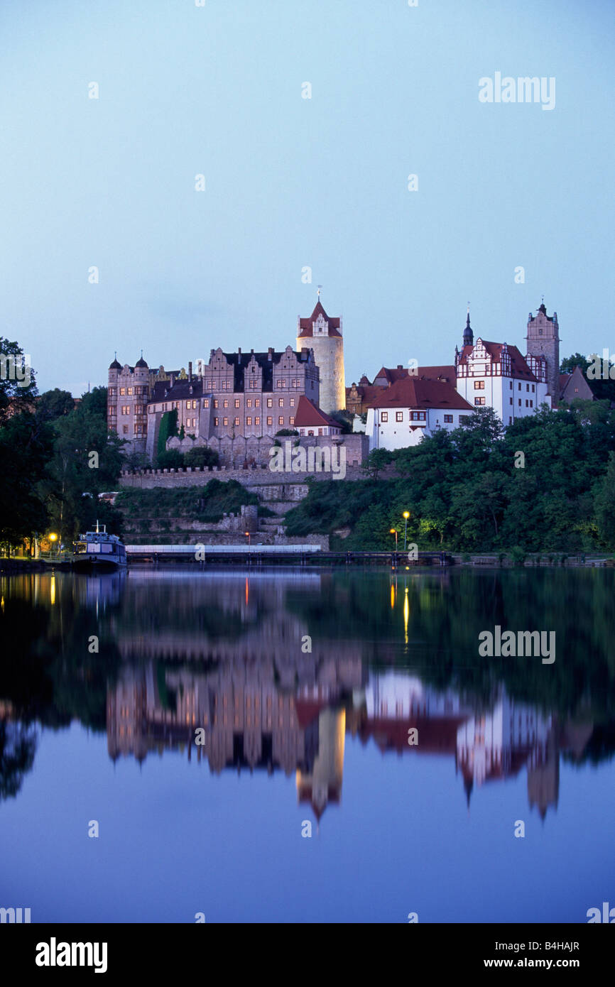 Castle at riverbank, Bernburg Castle, Bernburg, Saale River, Saxony ...
