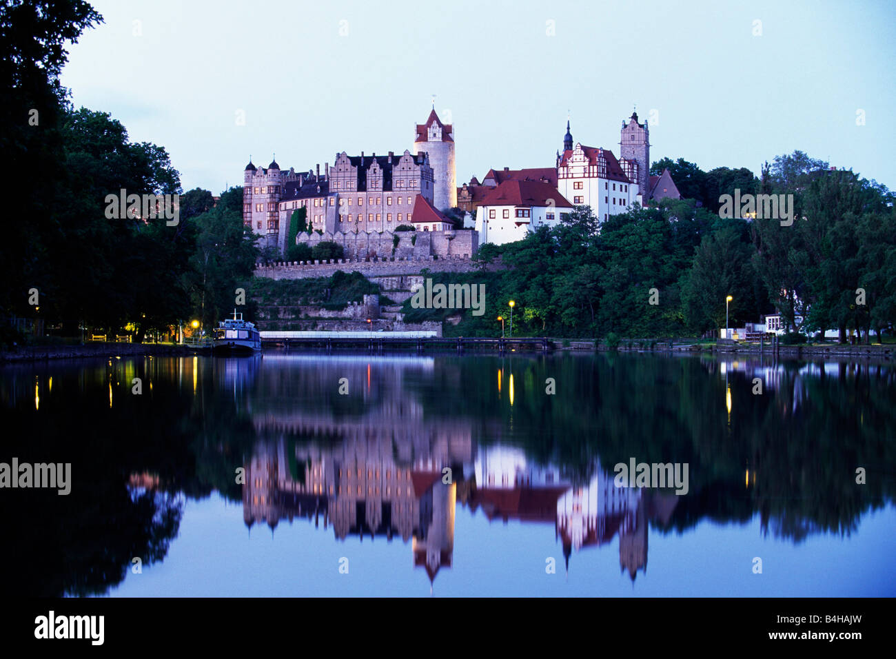Castle at riverbank, Bernburg Castle, Bernburg, Saale River, Saxony ...