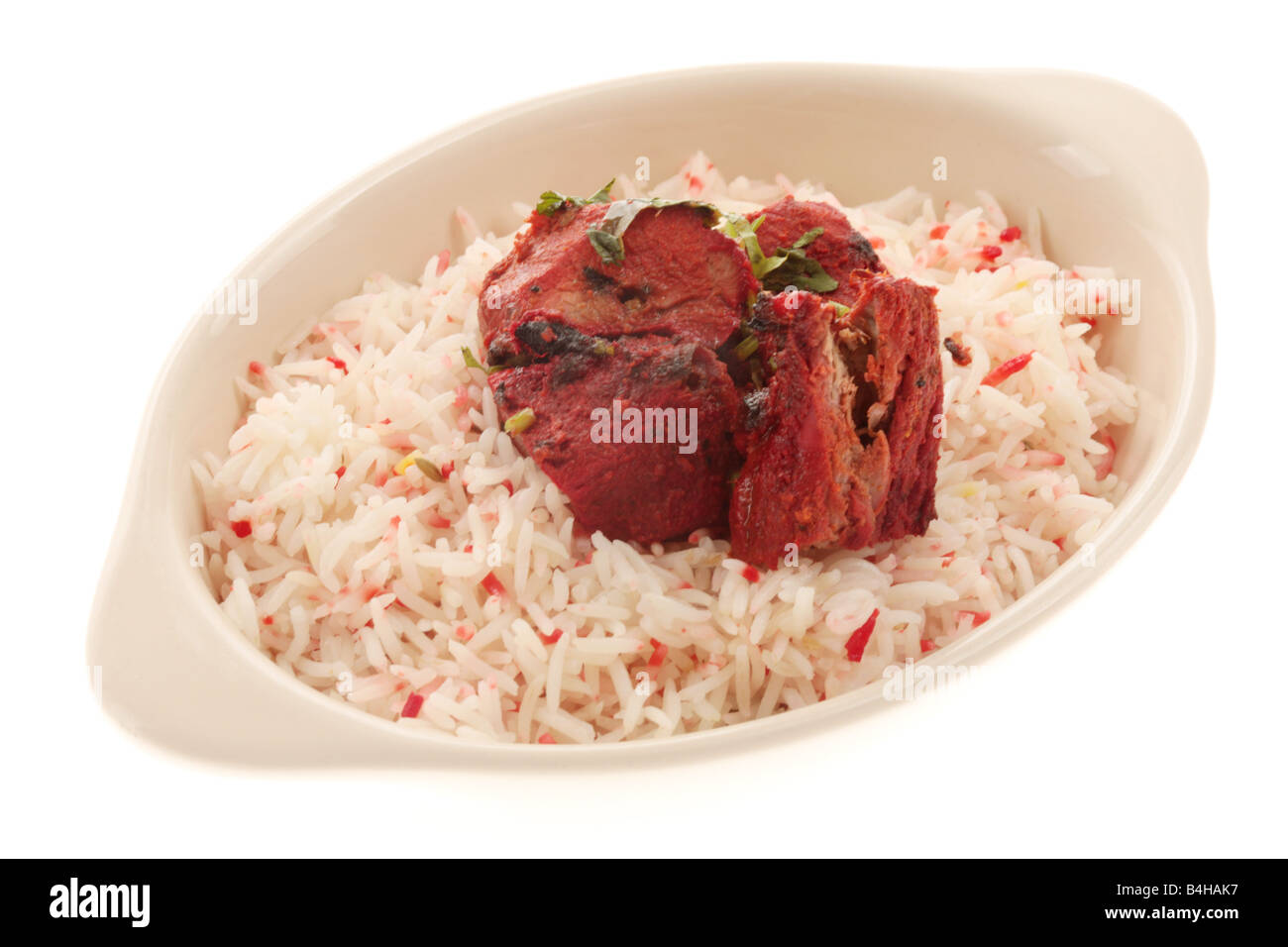 Indian Style Spicy Tandoori Chicken Tikka With Pilau Rice Isolated ...