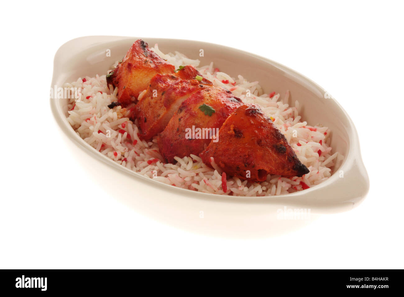 Indian Style Spicy Tandoori Chicken Tikka With Pilau Rice Isolated ...