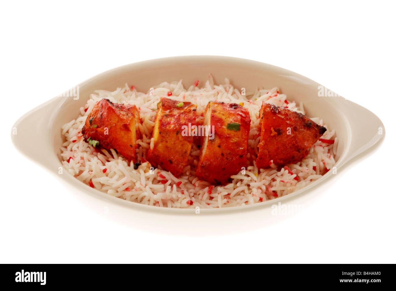 Indian Style Spicy Tandoori Chicken Tikka With Pilau Rice Isolated ...