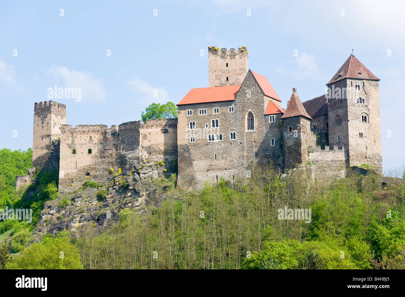 Castle surrounded by forest, Hardegg Castle, Thayatal, Lower Austria ...