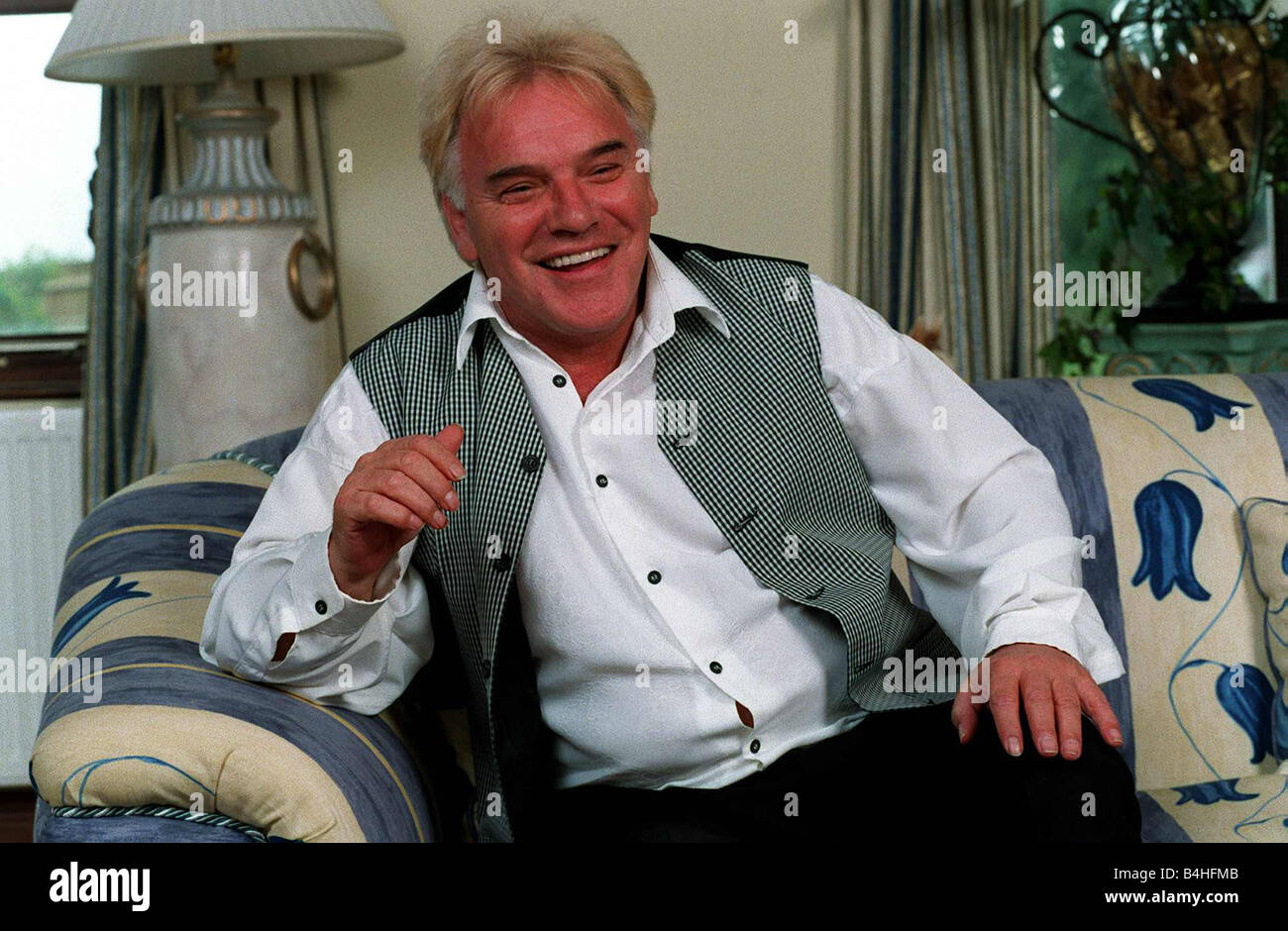 Freddie Starr Comedian Actor June 1998 Sitting on blue and white sofa ...