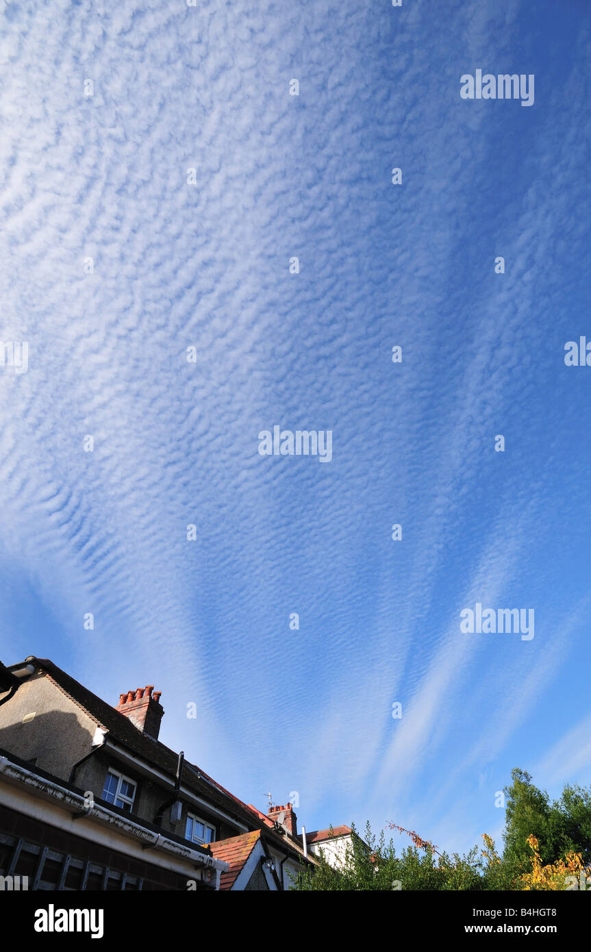 Close up of an English house against blue sky with cirrus clouds, Hove ...
