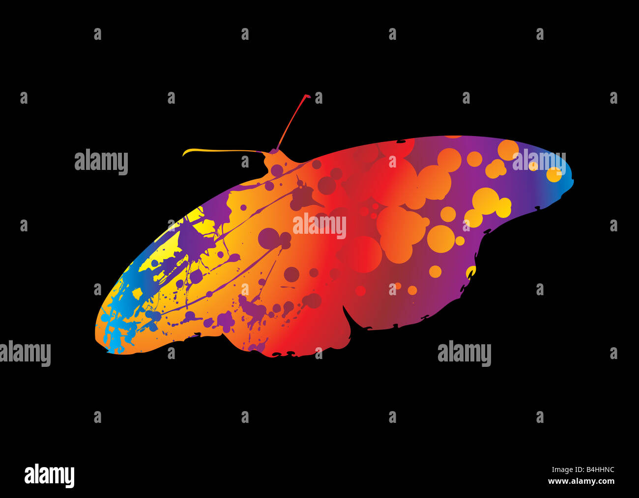silhouette of a butterfly with ink splats in bright colours Stock Photo ...