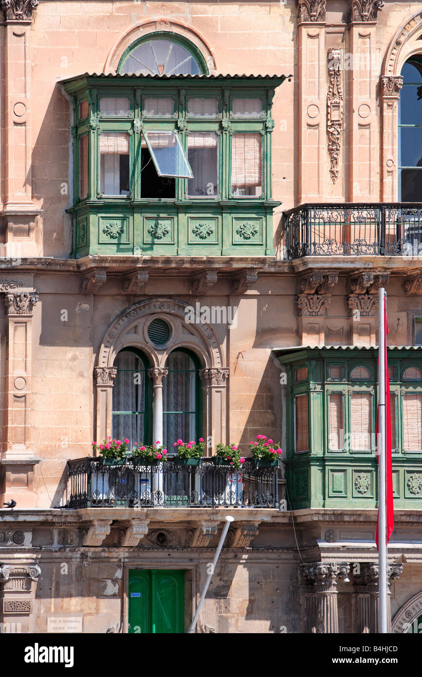 Traditional Malta Architecture, Republic Street, Valletta, Malta Stock ...