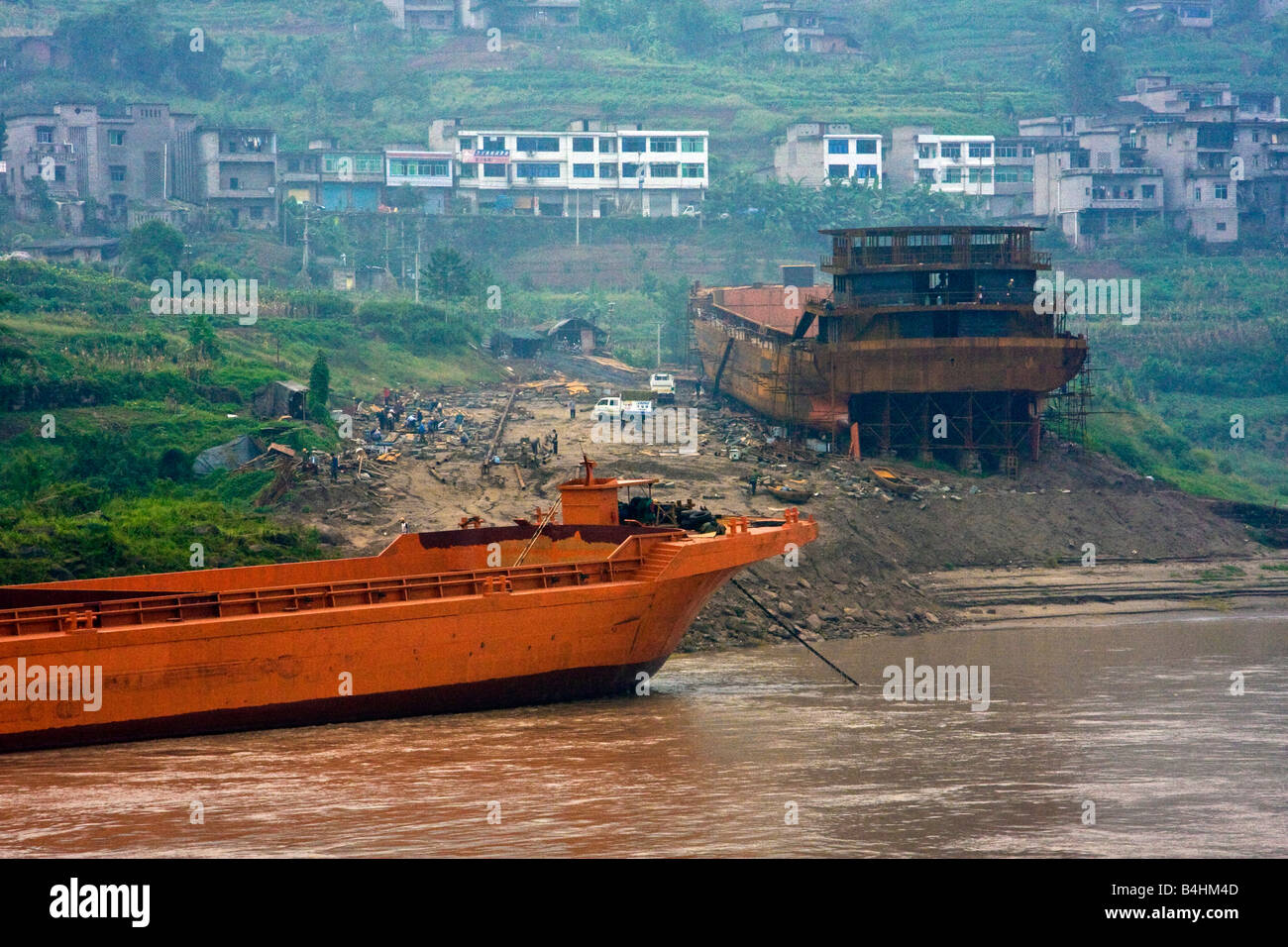 Shipbuilding on the bank of the Yangzi River near Chongqing China ...