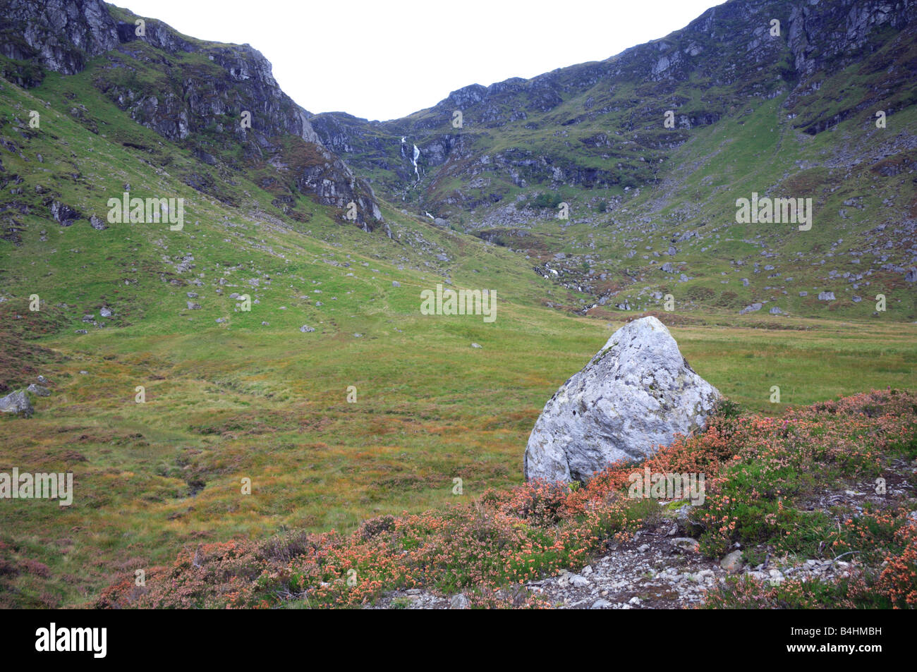 Corrie Fee with foreground boulder, near Glen Doll, Angus, Scotland, UK ...