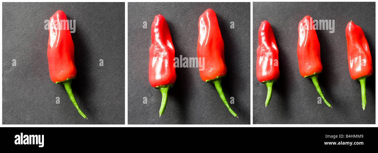 Three images of chilli peppers graded 1 2 and 3 Stock Photo - Alamy