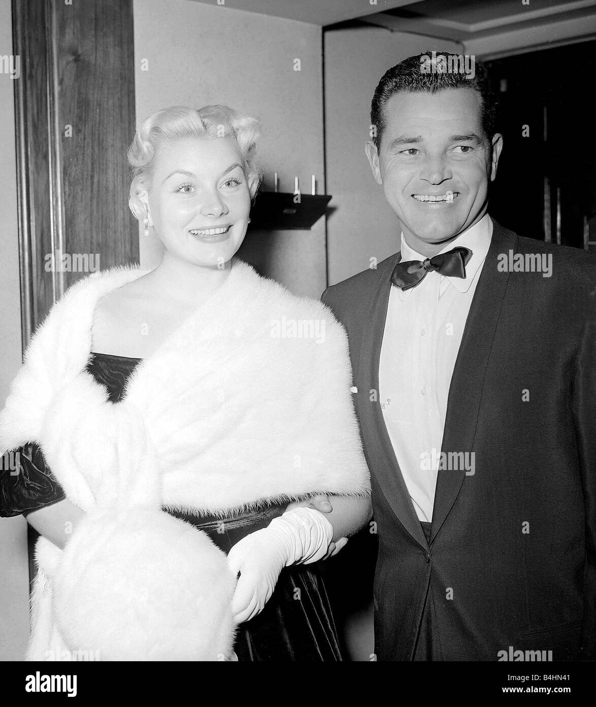 American Film Actress Barbara Payton wearing fur stole and muff at the ...