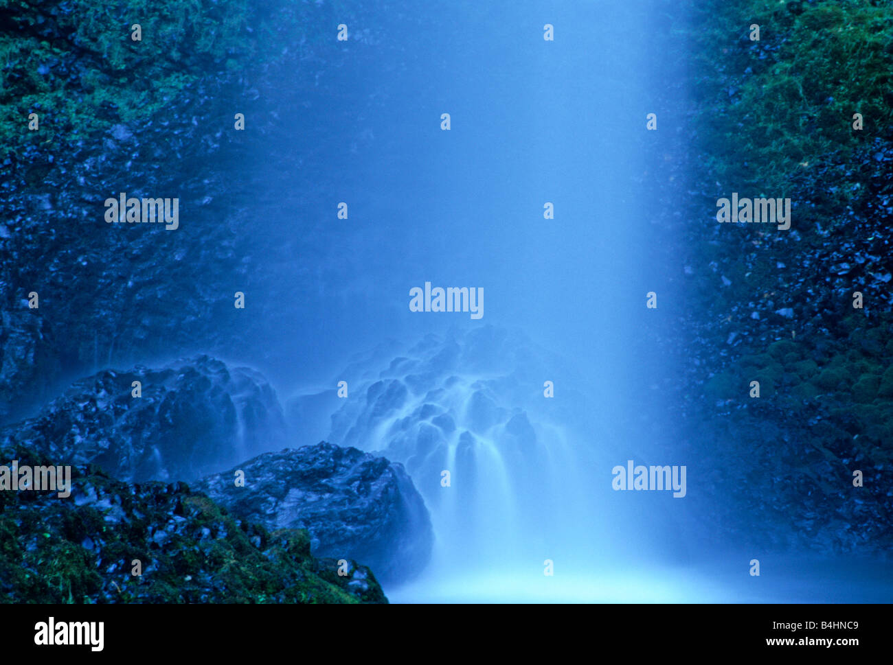 Latourell Falls mist of water on a boulder in the Columbia Gorge Scenic ...
