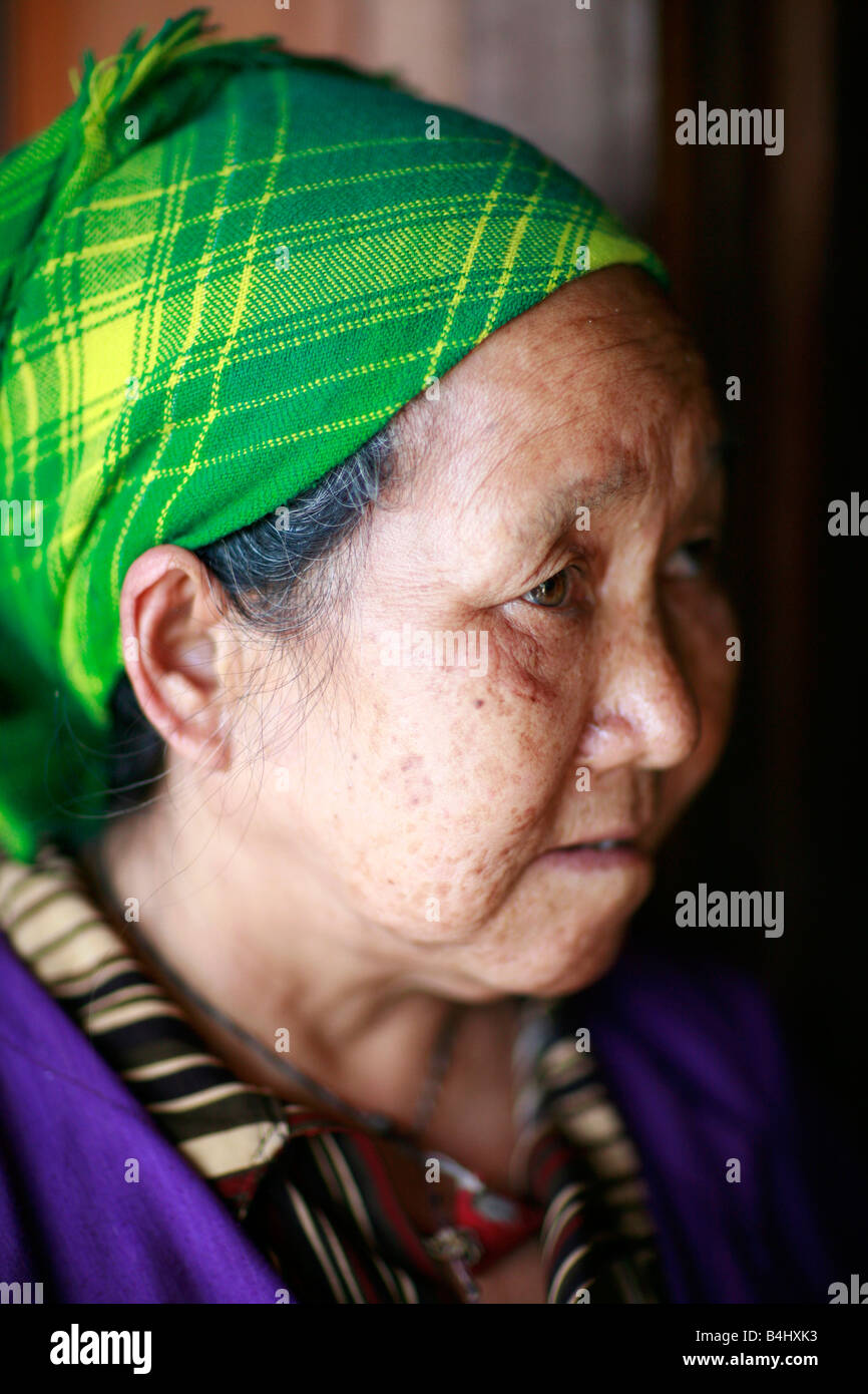 White Hmong tribeswoman at the village of Lung Dam, Ha Giang Province ...