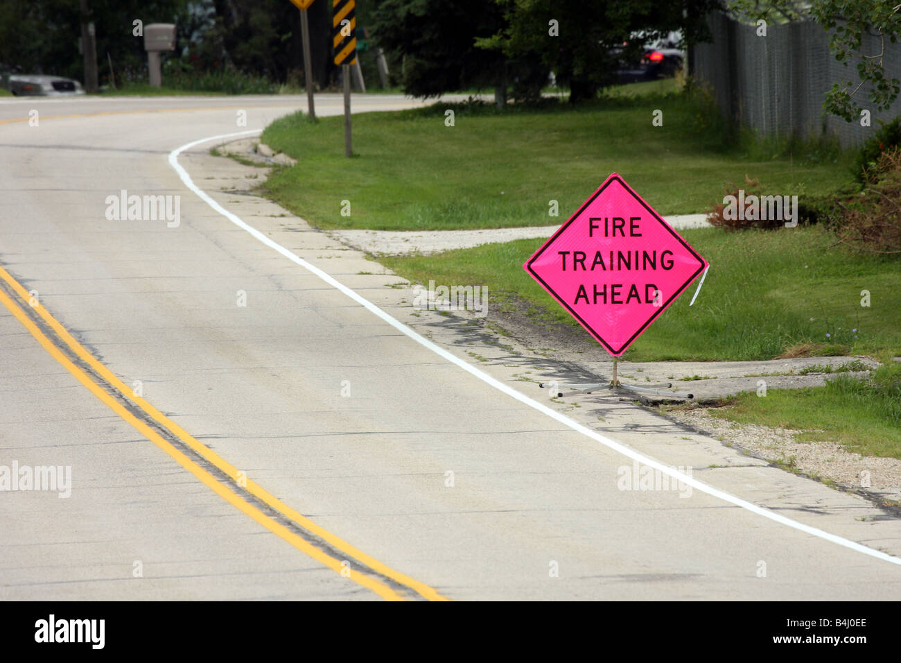 A sign by the Fire Department to notify traffic of fire training ahead ...