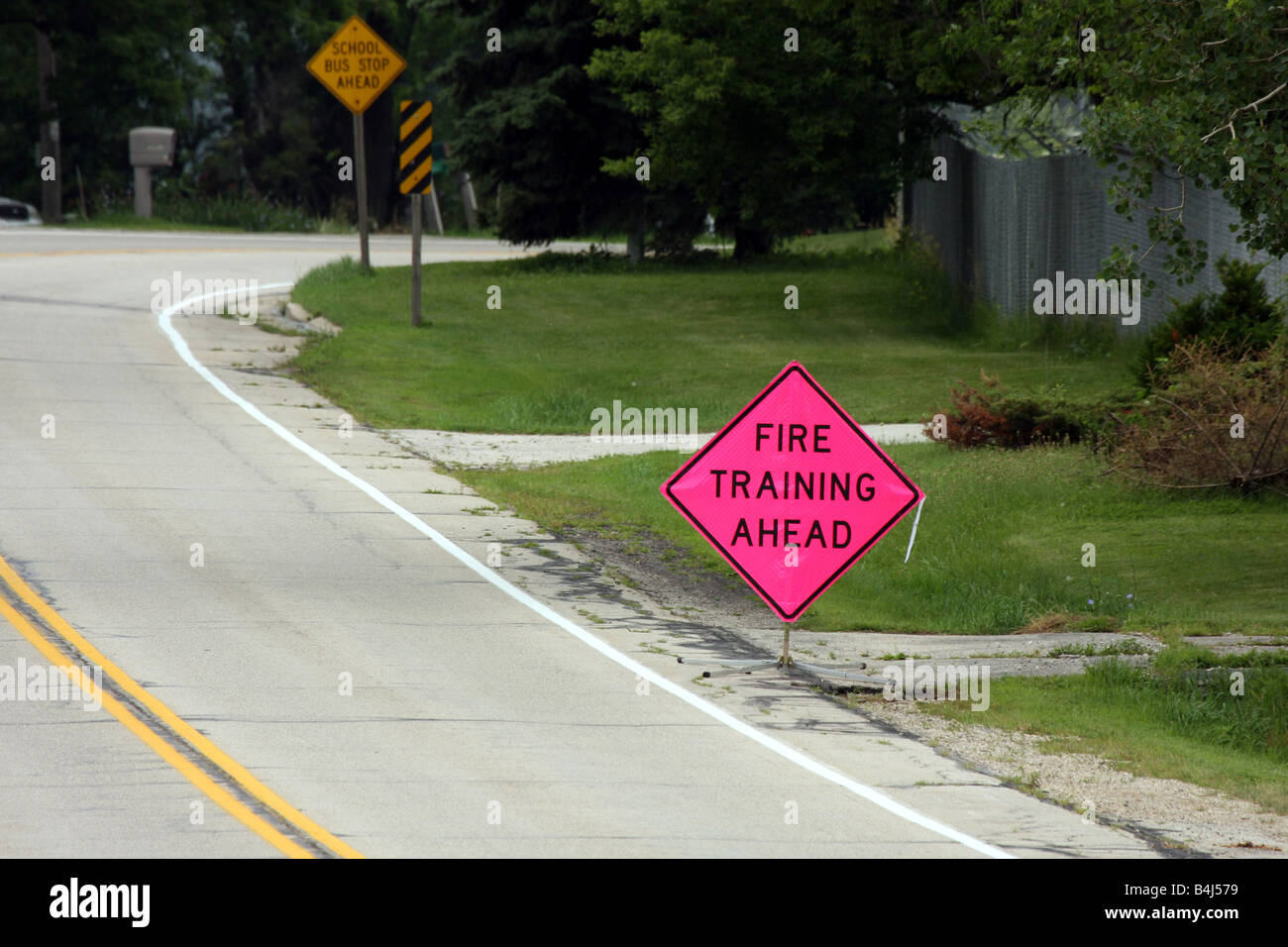 A sign by the Fire Department to notify traffic of fire training ahead ...