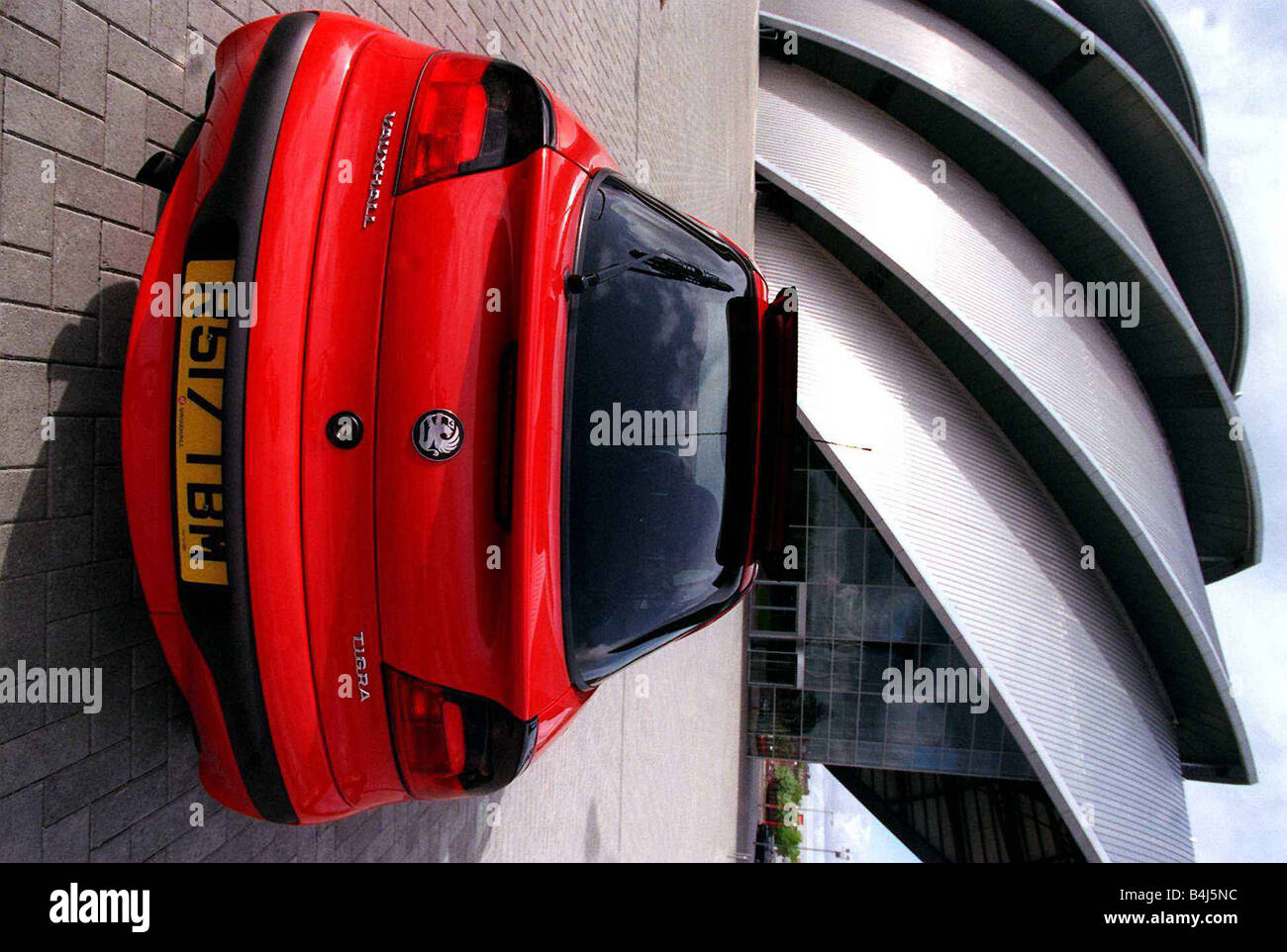 Red Vauxhall Tigra car May 1998 rear view outside Clyde Concert Hall ...