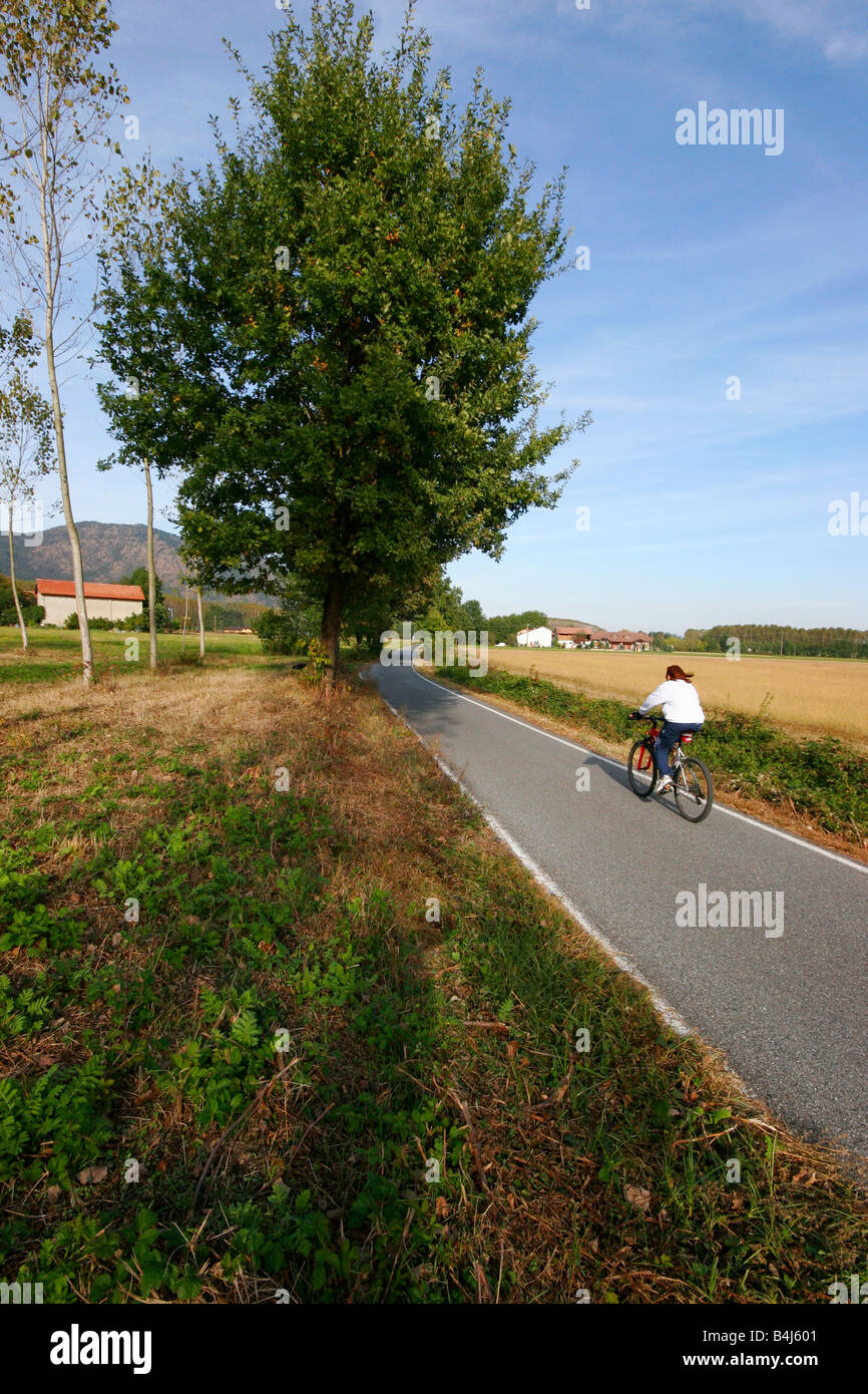 Woman riding bike in the countryside Stock Photo - Alamy
