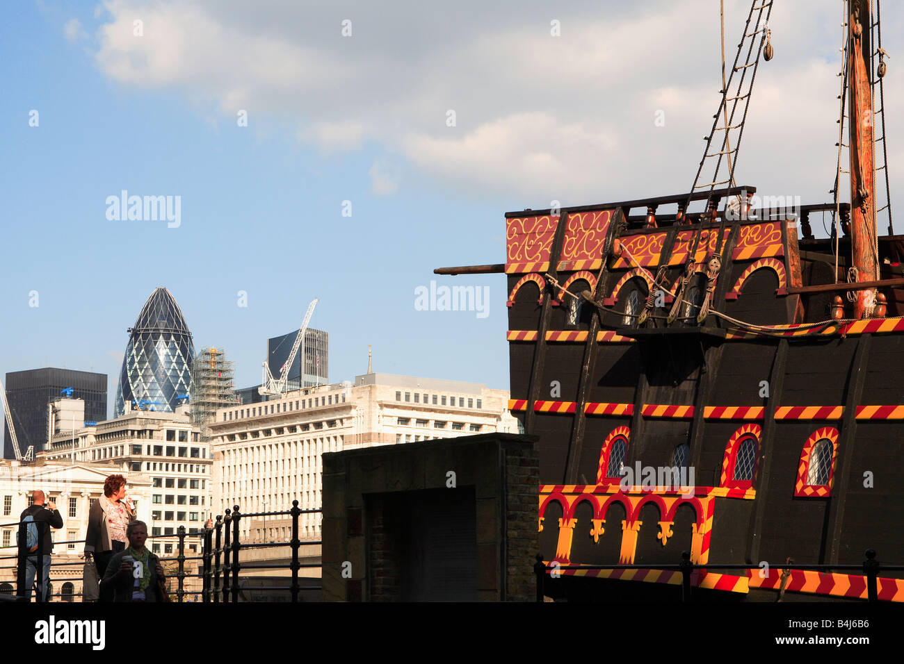Golden Hinde Ship and City of London England Stock Photo - Alamy