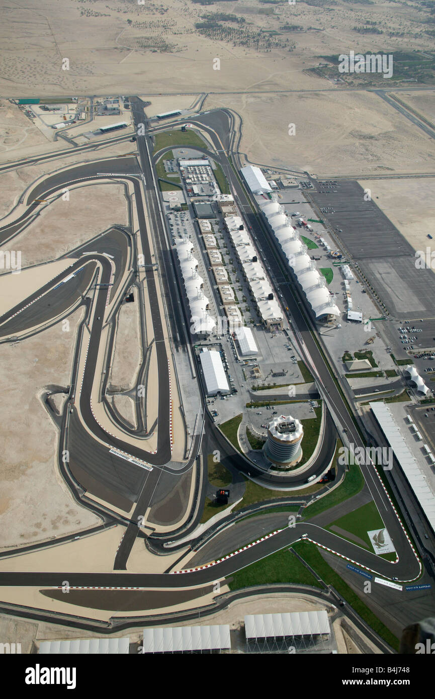 Aerial shot of Bahrain International Circuit BIC Car racing in the ...