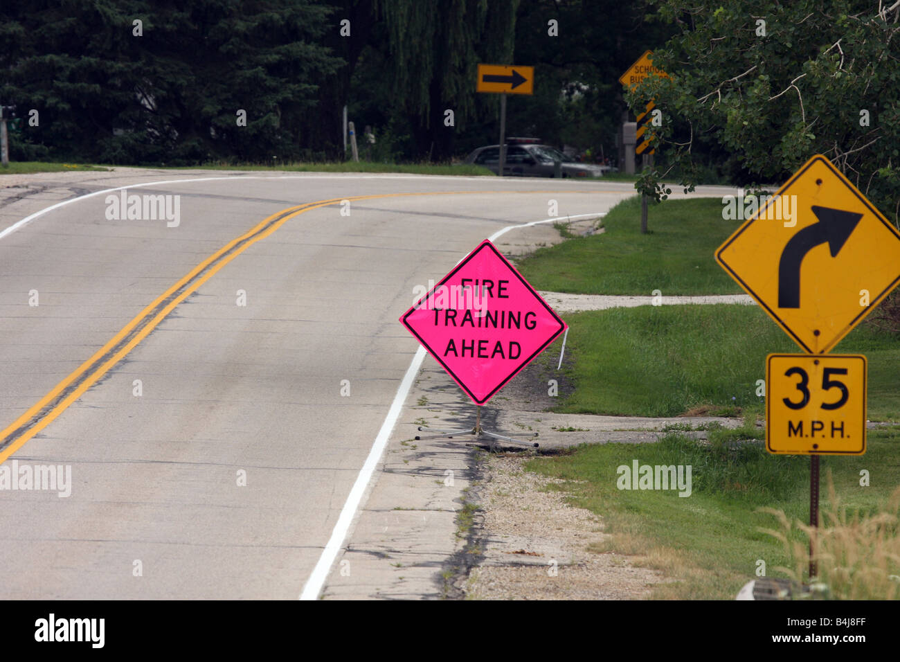 A sign by the Fire Department to notify traffic of fire training ahead ...
