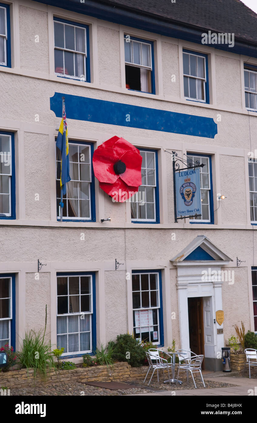 Giant red poppy on outside of the Royal British Legion in Ludlow ...