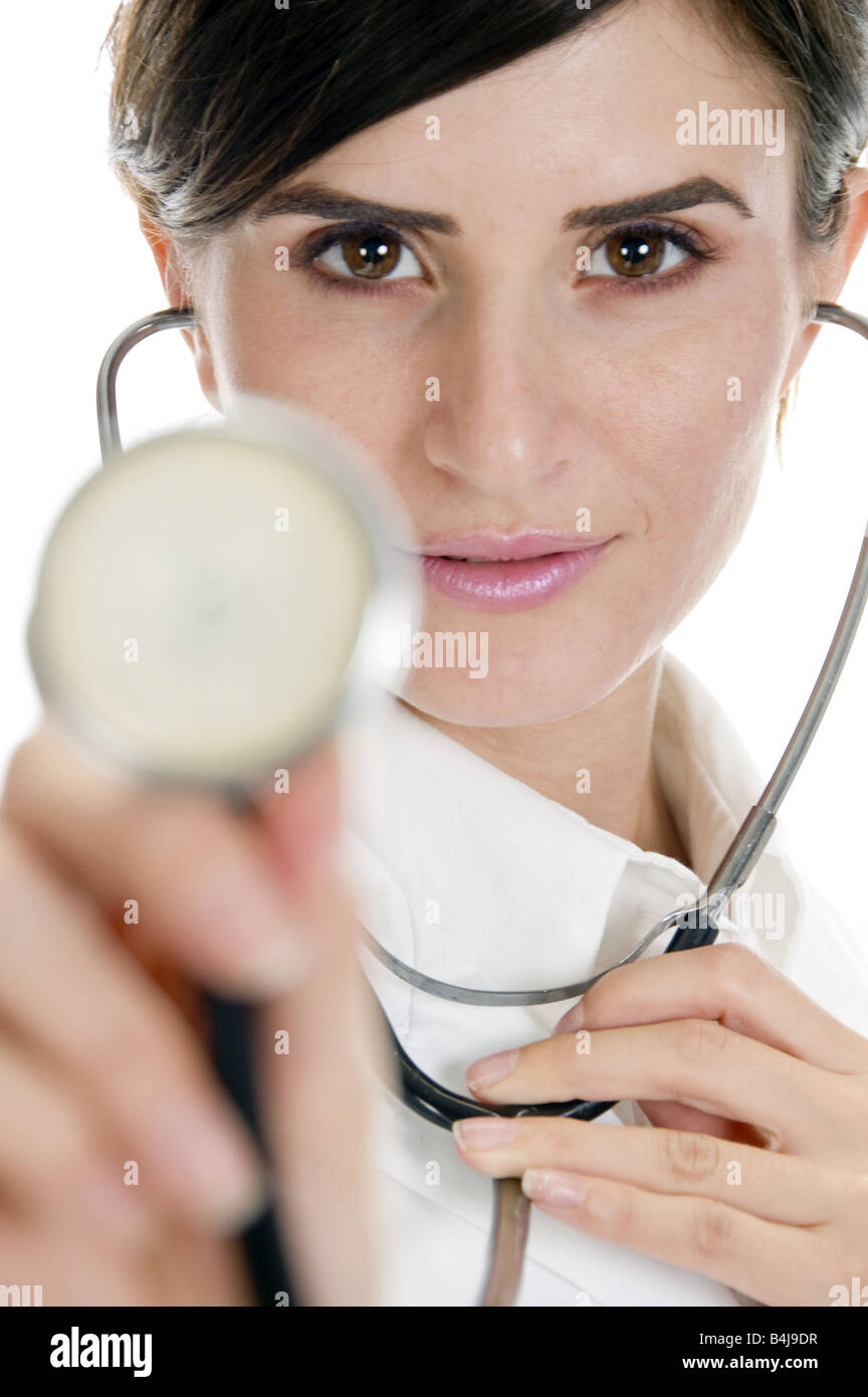 beautiful lady doctor showing stethoscope Stock Photo - Alamy