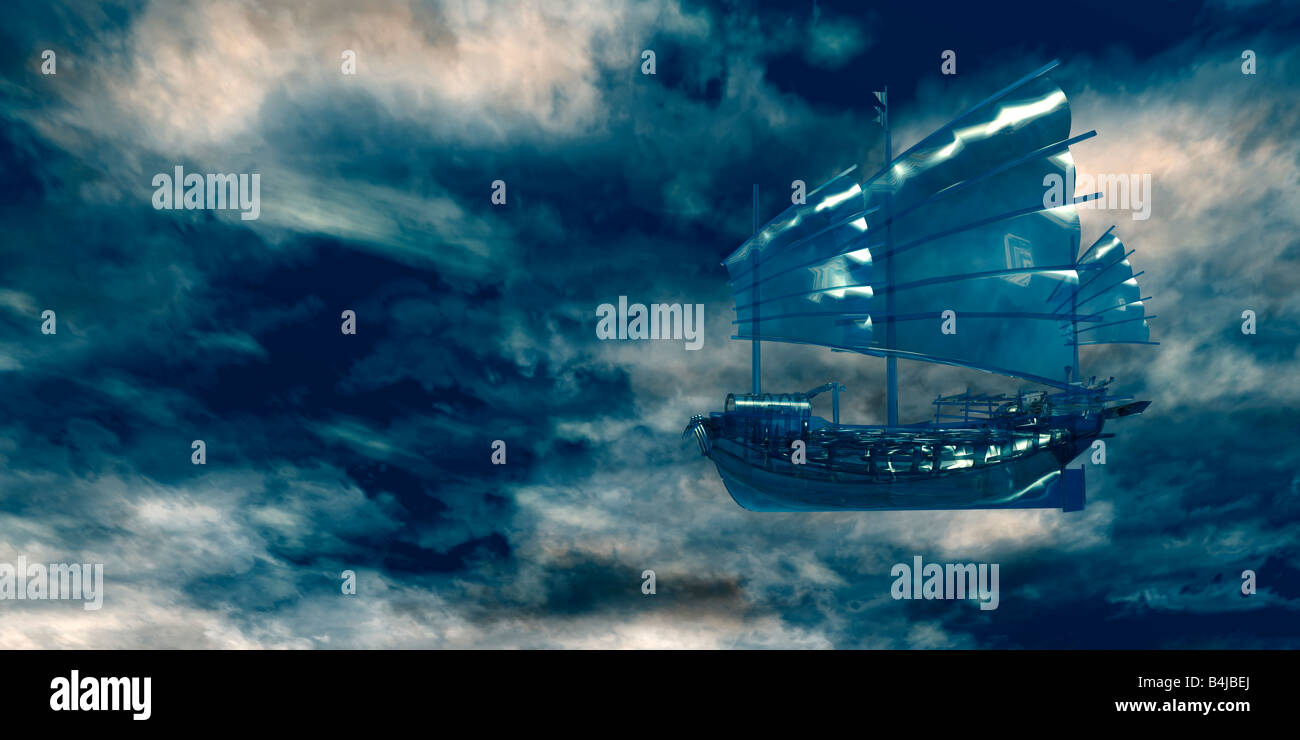 Illustration of flying sailboat Stock Photo - Alamy